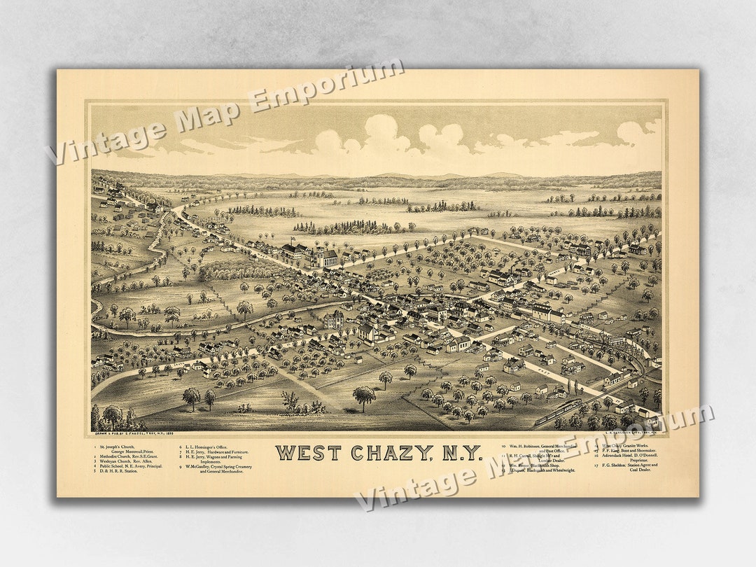 1899 West Chazy, New York Map - Panoramic Old City Map - Historic Birds ...