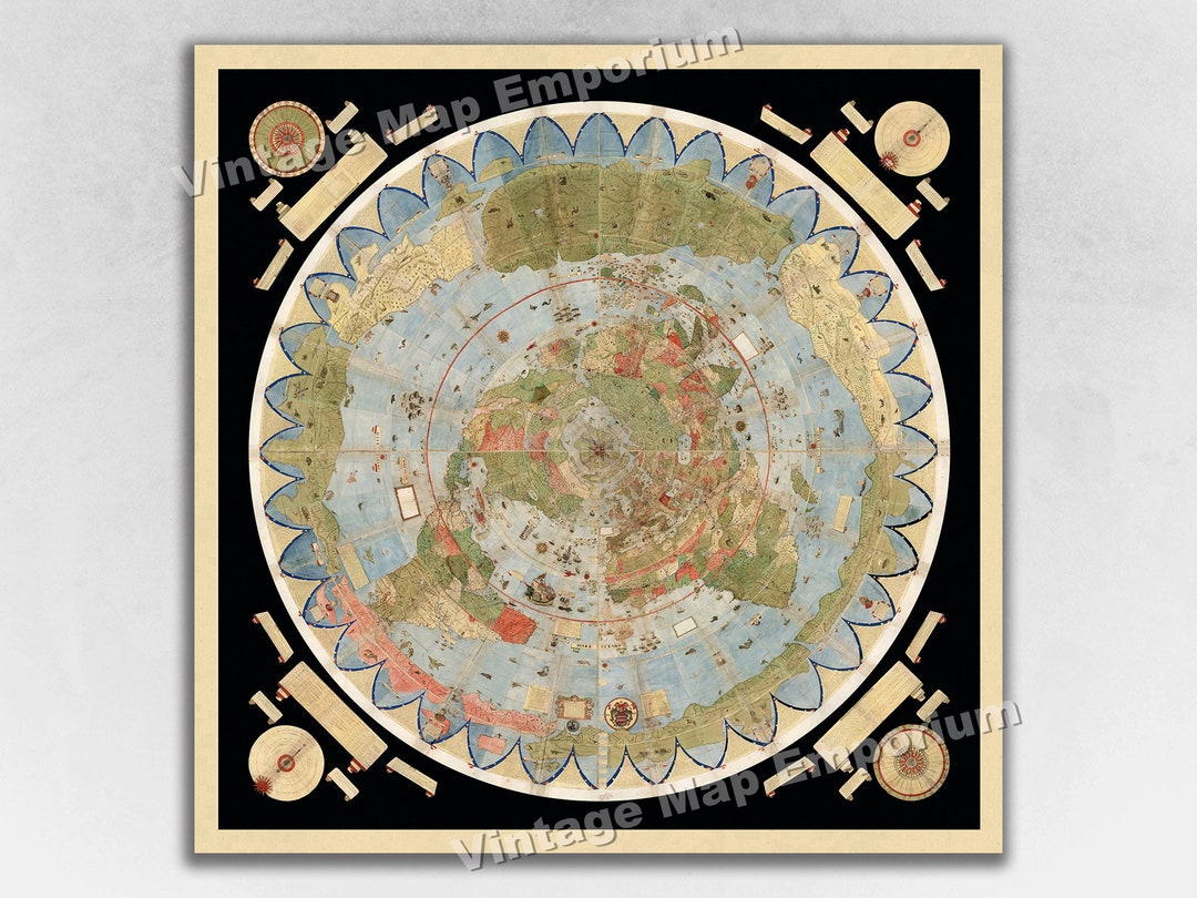 Flat Earth Map of the World - 1587 Urbano Monte Poster Wall Art Globe ...