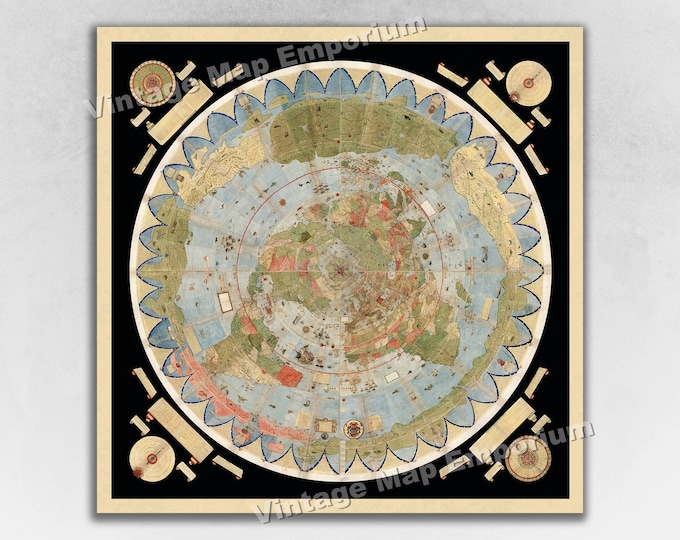 Flat Earth Map - Polar Azimuthal Equidistant Projection 1943 WWII Wall ...