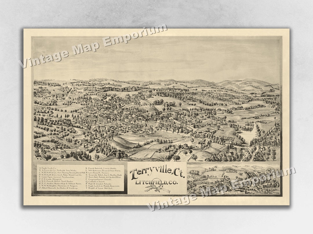 1894 Terryville, Connecticut Map - Panoramic Old City Map - Historic ...