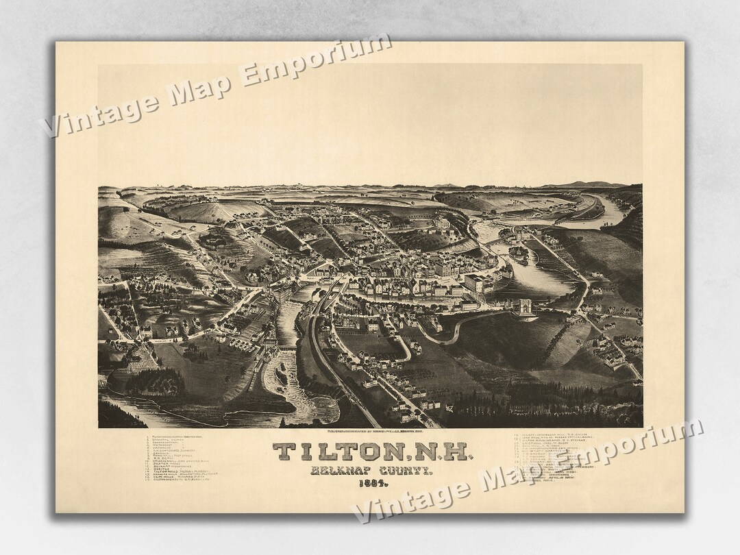 1884 Tilton, New Hampshire Map - Panoramic Old City Map - Historic ...