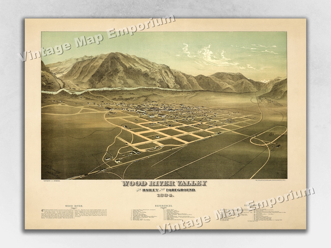 1884 Hailey, Idaho Map - Panoramic Old City Map - Historic Birds Eye ...