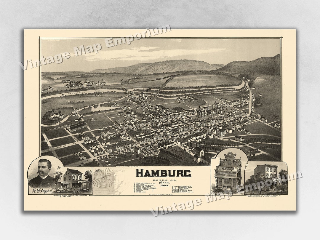 1889 Hamburg, Pennsylvania Map - Panoramic Old City Map - Historic ...
