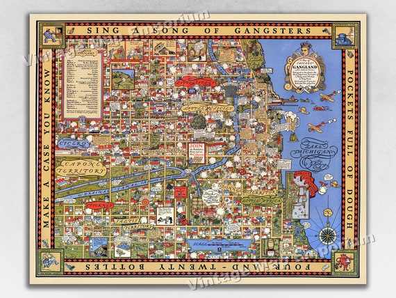 1931 A Map of Chicagos Gangland Vintage Pictorial Gangster - Etsy Israel