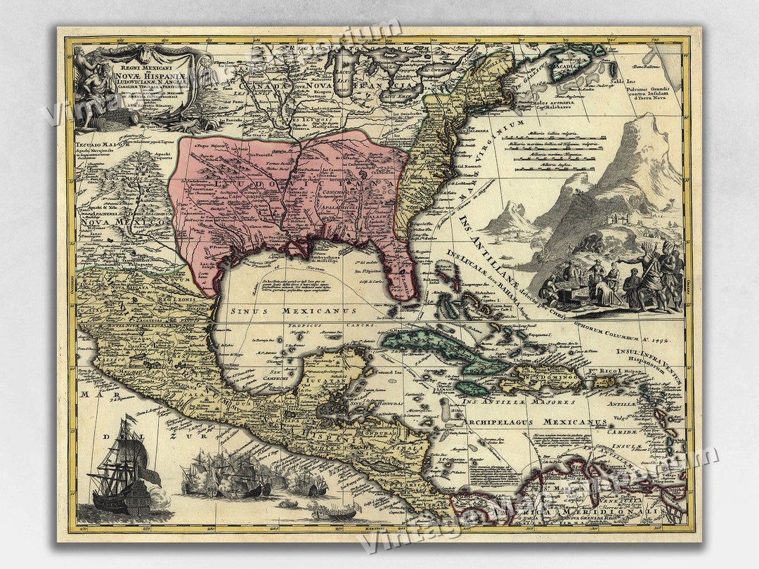 1759 North America Map of New Spain Spanish Colonies - Art Print Wall ...