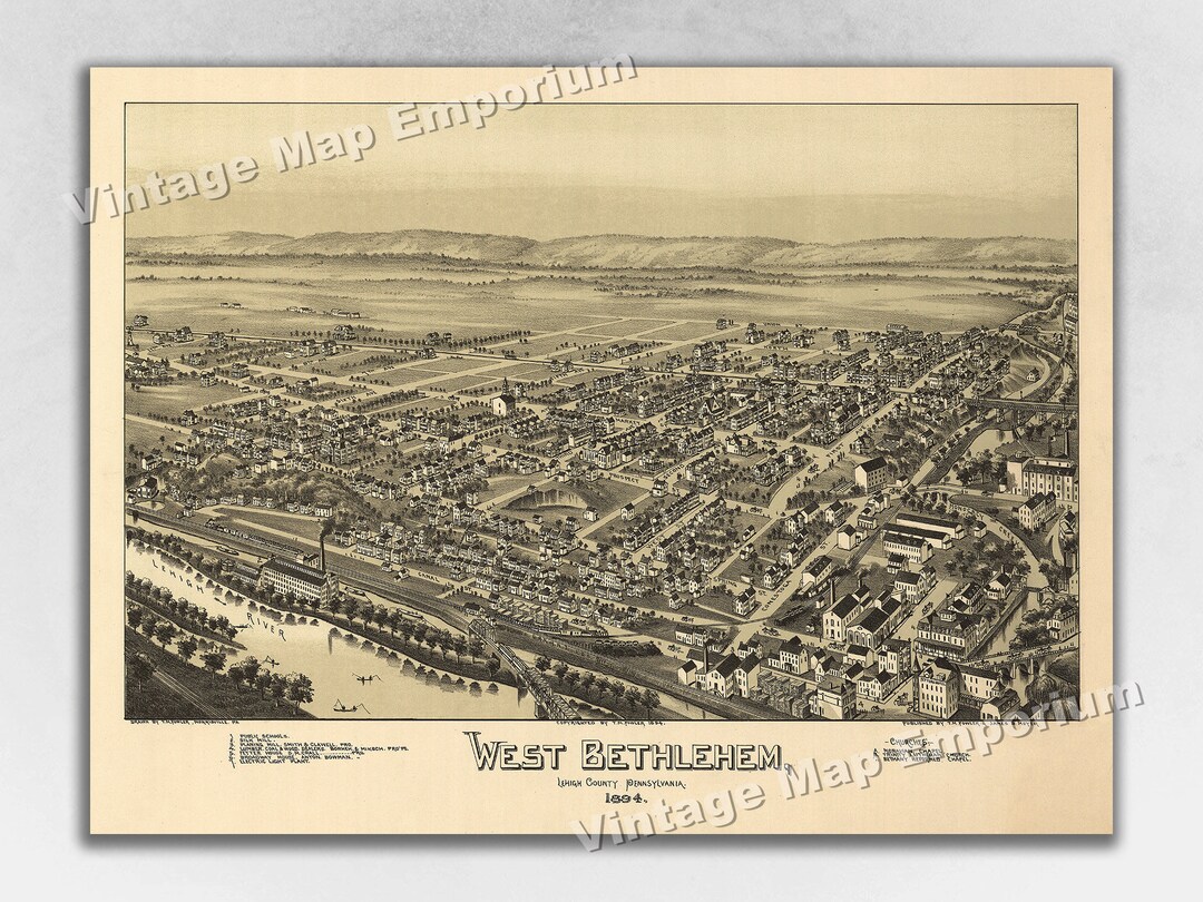 1894 West Bethlehem, Pennsylvania Map - Panoramic Old City Map ...