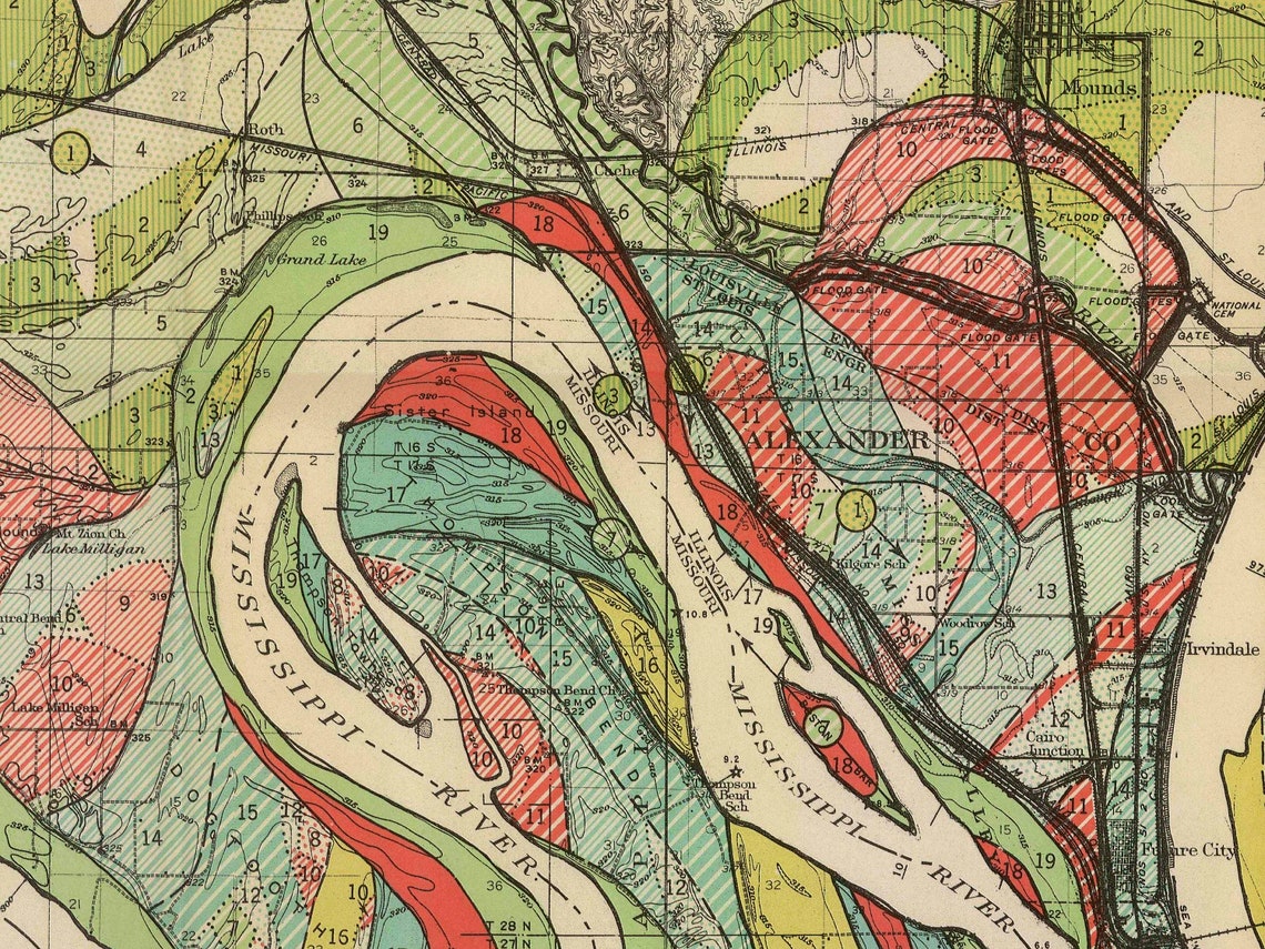 Sheet 1 - Fisk Mississippi River Meander Belt Map - Ancient Courses of ...