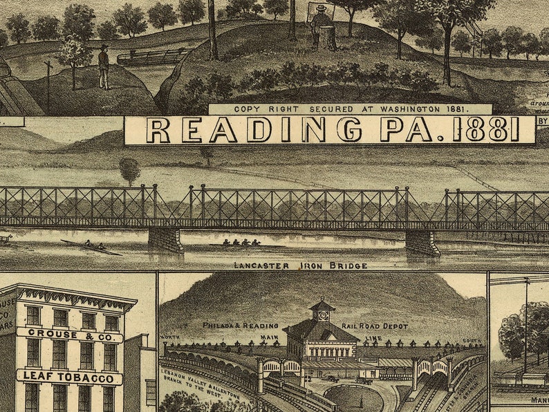 1881 Reading Pennsylvania Map Panoramic Old City Map - Etsy