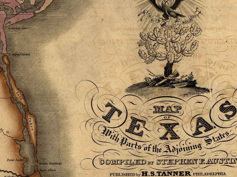 1837 Historic Map of the Republic of Texas by Stephen F Austin - Etsy