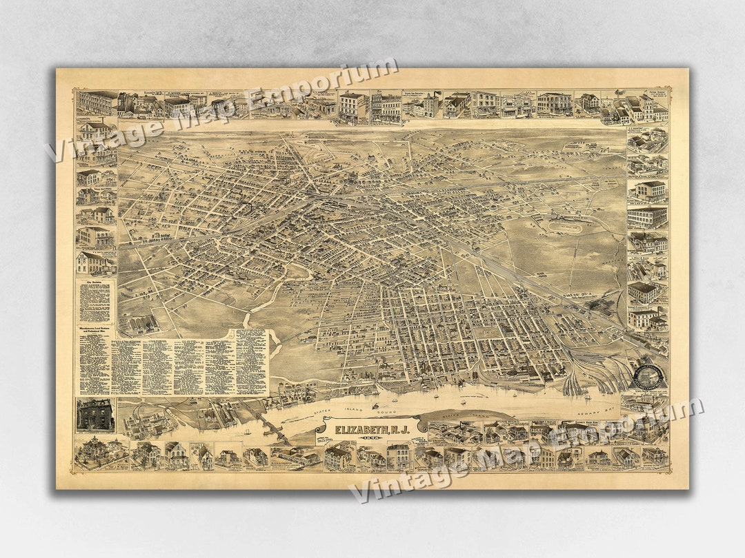 1898 Elizabeth, New Jersey Map - Panoramic Old City Map - Historic ...