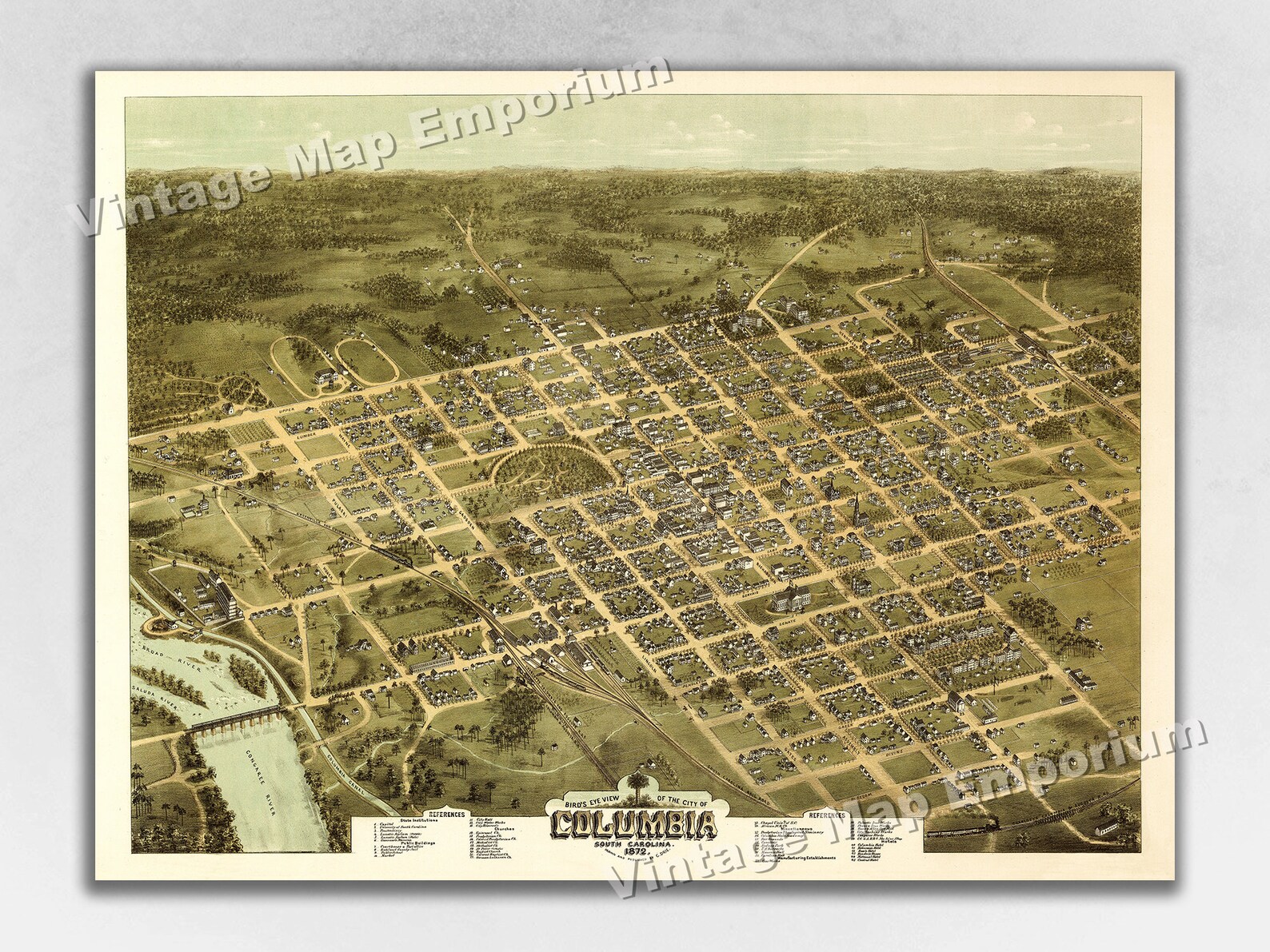 1872 Columbia South Carolina Map Panoramic Old City Map - Etsy