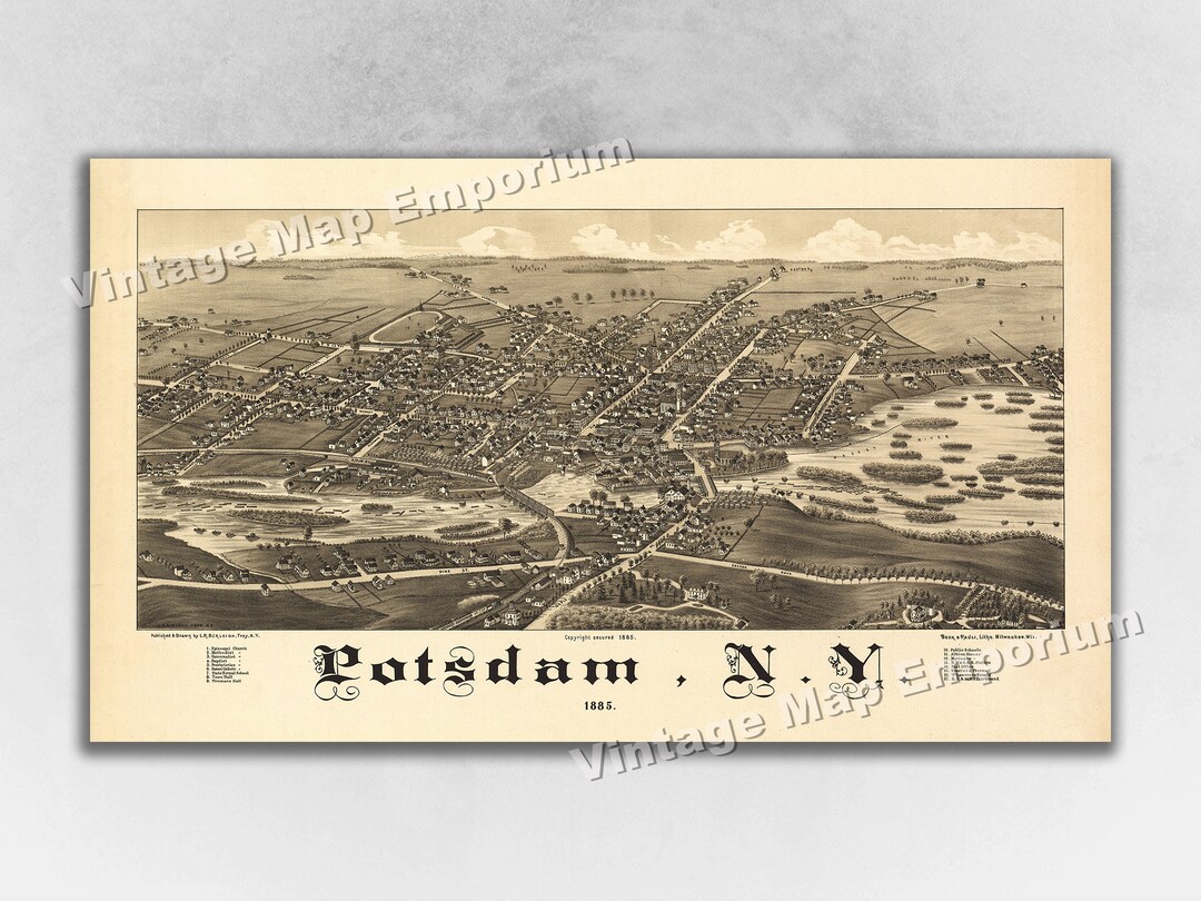 1885 Potsdam, New York Map - Panoramic Old City Map - Historic Birds ...