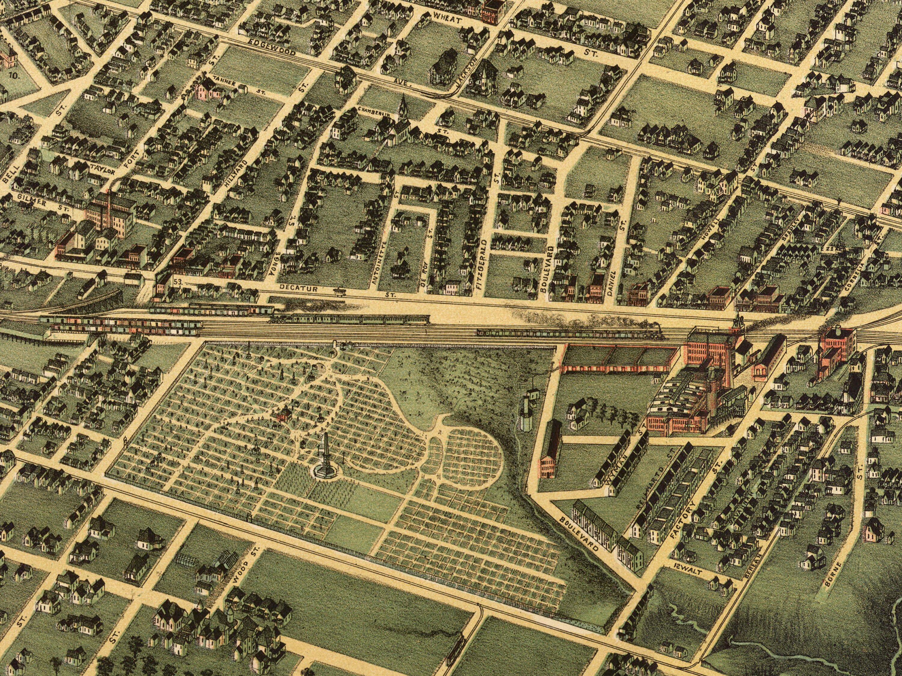 1892 Atlanta Georgia Map Panoramic Old City Map Historic - Etsy