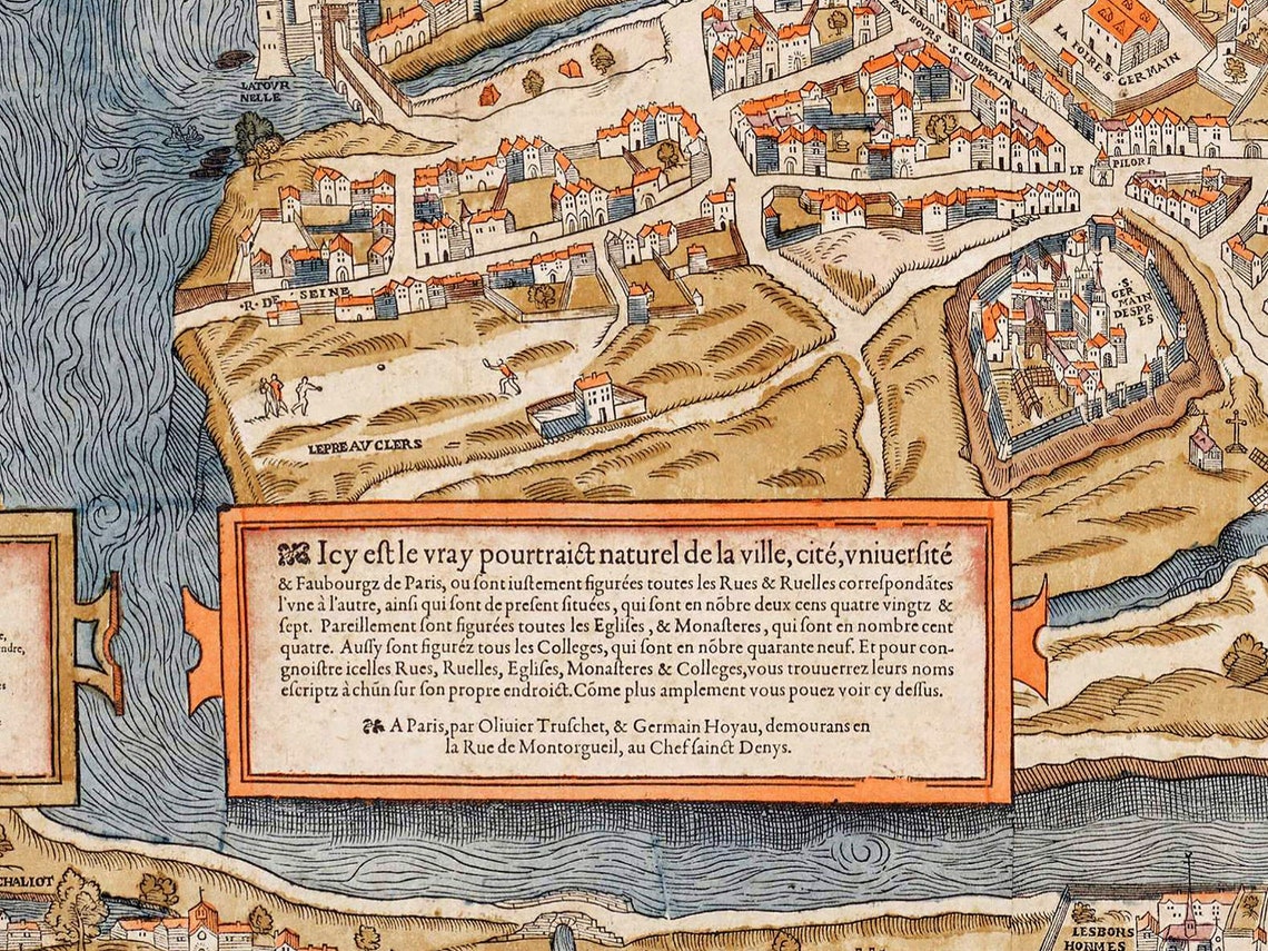 1550 Old Map of Paris - Historic City Plan Map - Vintage Old World Wall ...
