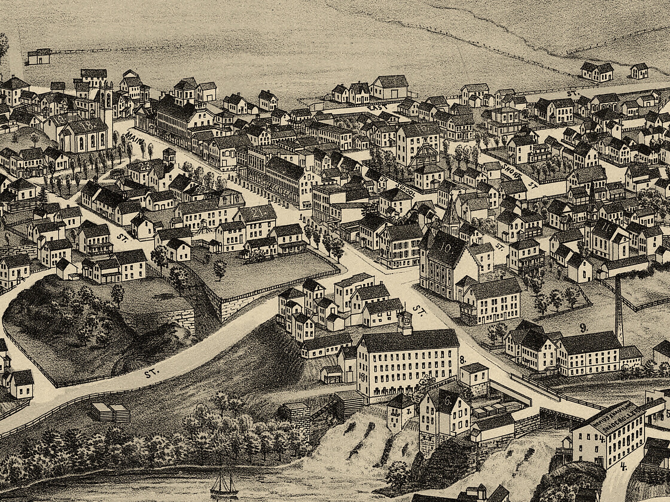 1890 Vergennes, Vermont Map - Panoramic Old City Map - Historic Birds ...