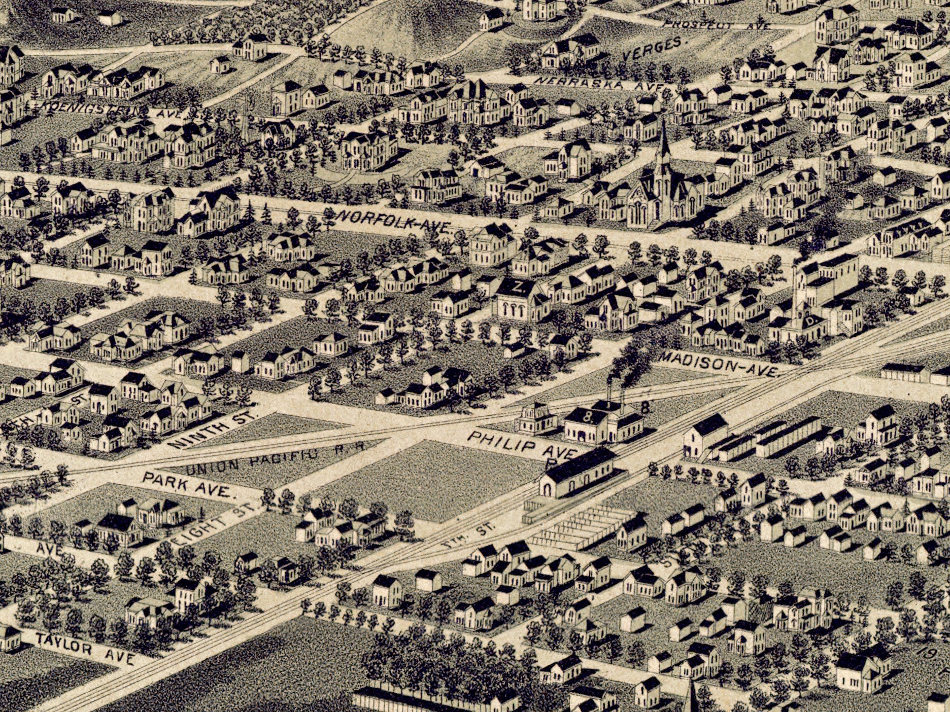 1889 Norfolk Nebraska Map Panoramic Old City Map Historic - Etsy