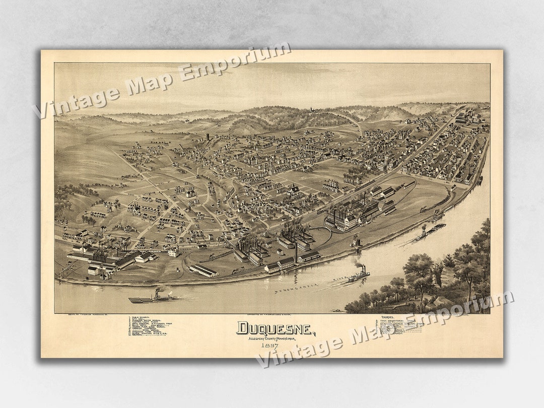 1897 Duquesne, Pennsylvania Map - Panoramic Old City Map - Historic ...