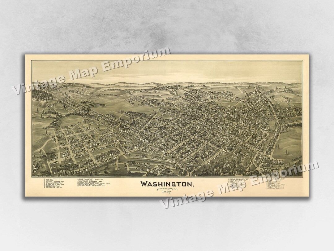 1897 Washington, Pennsylvania Map - Panoramic Old City Map - Historic ...