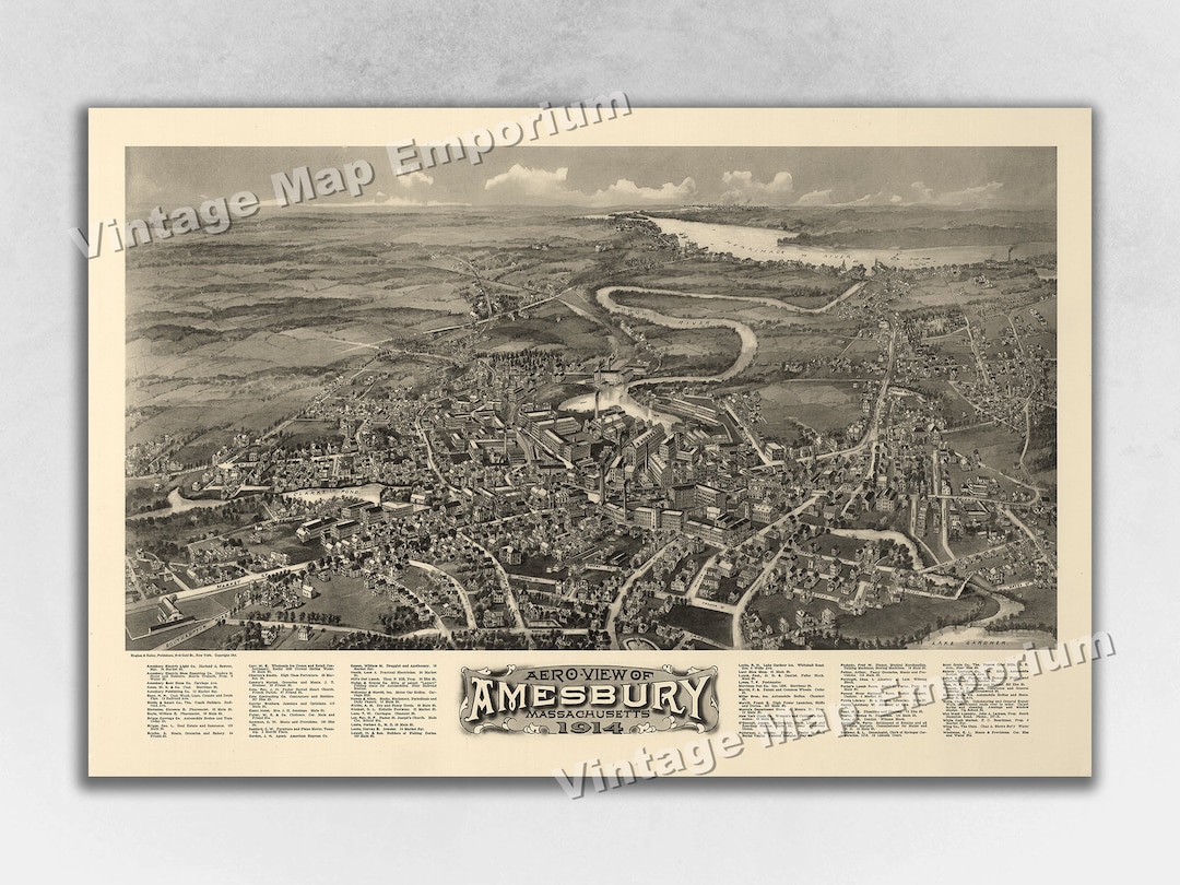 1914 Amesbury, Massachusetts Map - Panoramic Old City Map - Historic ...
