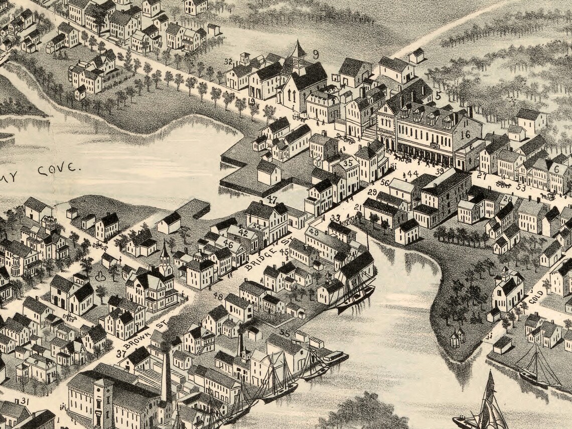 1888 Wickford, Rhode Island Map - Panoramic Old City Map - Historic ...