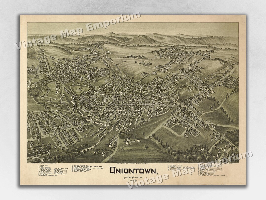 1897 Uniontown, Pennsylvania Map - Panoramic Old City Map - Historic ...