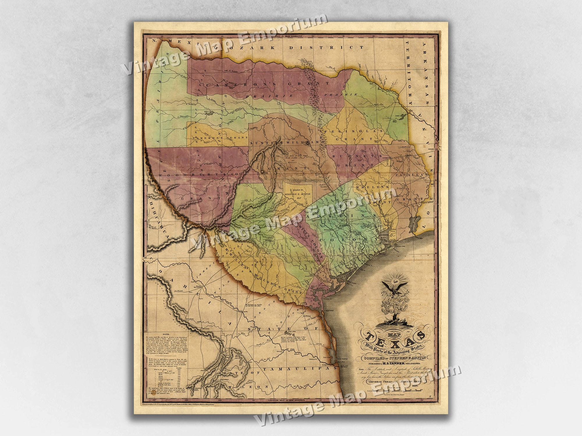 1837 Historic Map of the Republic of Texas by Stephen F Austin - Etsy