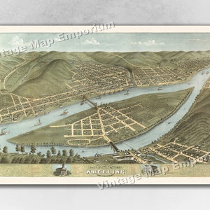 1870 Wheeling, West Virginia Map - Panoramic Old City Map - Historic ...