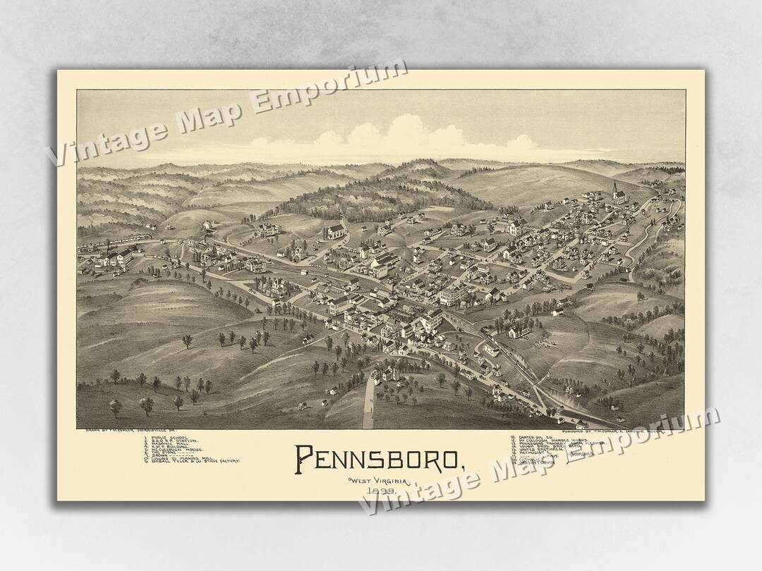 1899 Pennsboror, West Virginia Map - Panoramic Old City Map - Historic ...