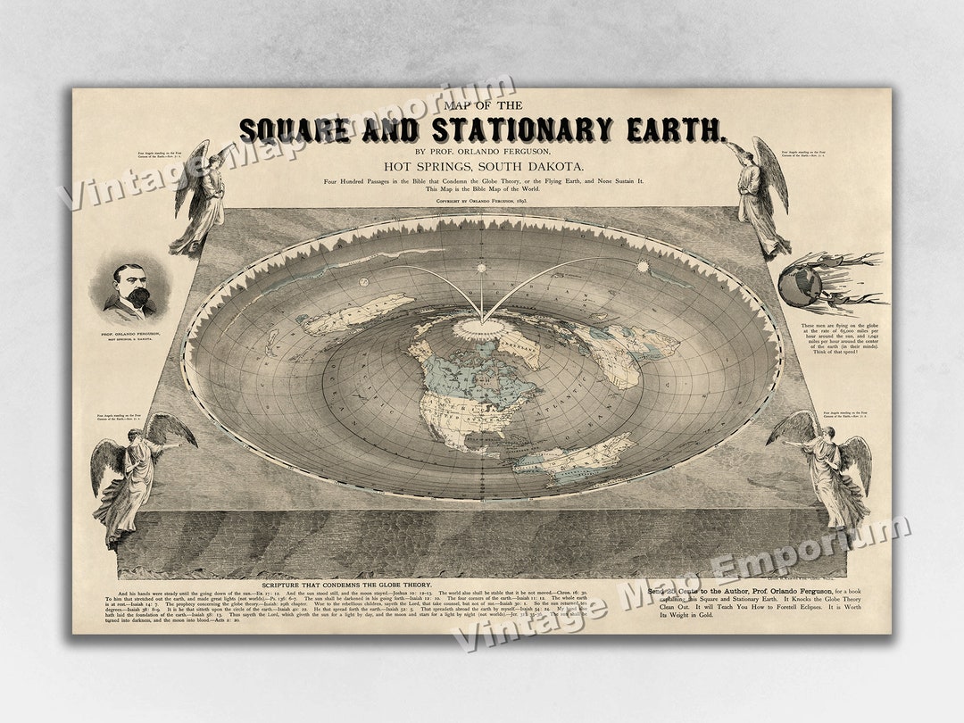 1893 Square and Stationary Earth Flat Earth Wall Map - Vintage Flat ...