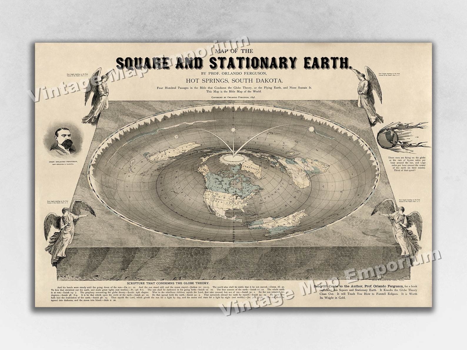 1893 Square and Stationary Earth Flat Earth Wall Map Vintage - Etsy