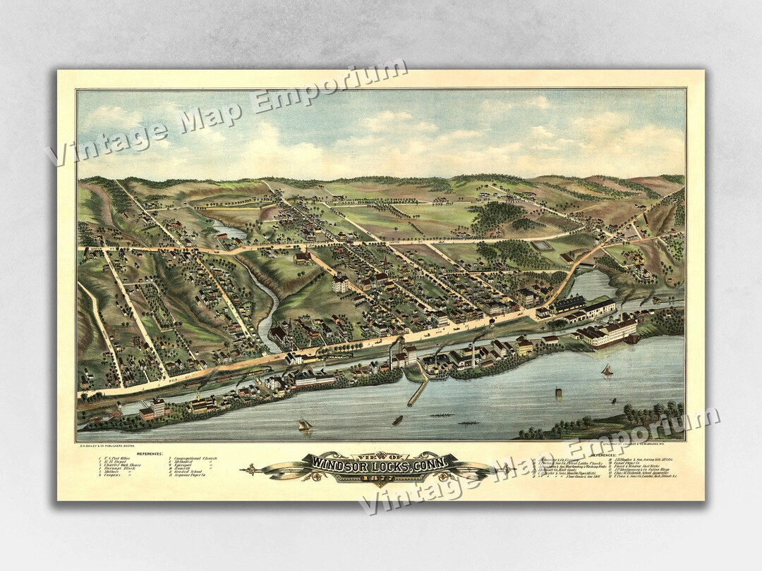 1877 Windsor Locks, Connecticut Map - Panoramic Old City Map - Historic ...