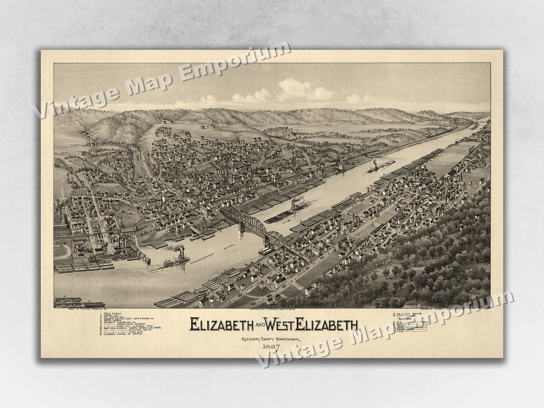 1897 Elizabeth, Pennsylvania Map - Panoramic Old City Map - Historic ...