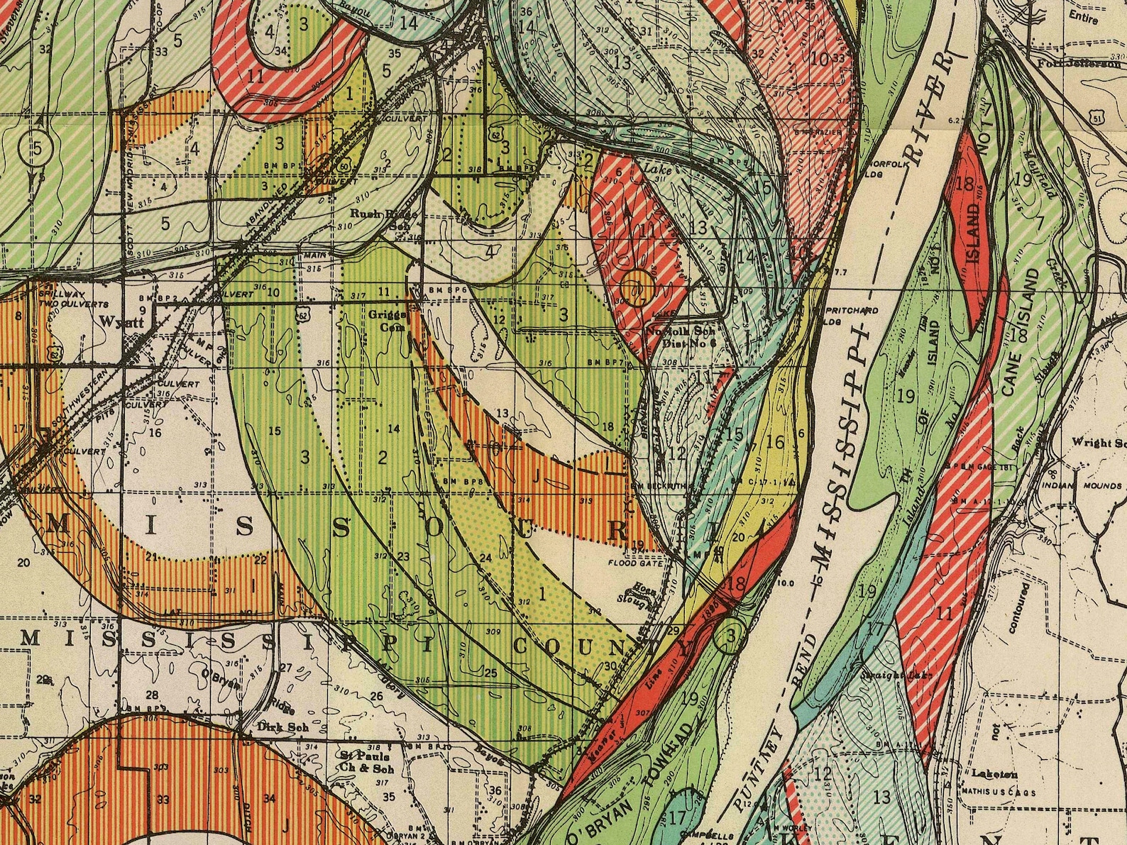 Sheet 1 - Fisk Mississippi River Meander Belt Map - Ancient Courses of ...