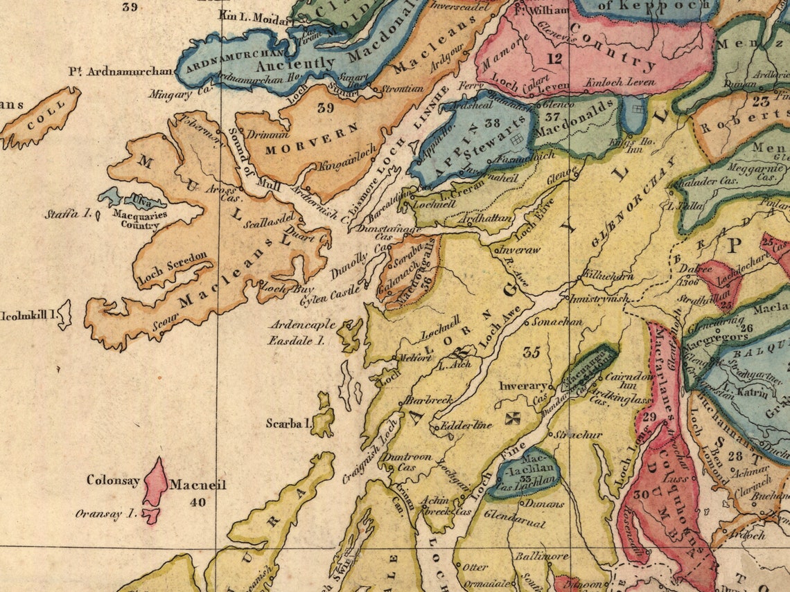 1822 Clans of Scotland Map Print, Map of Scotland and Scottish Highland ...