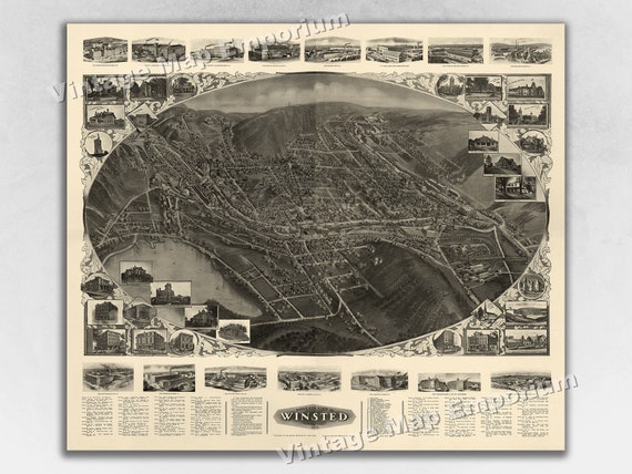 1908 Winsted Connecticut Map Panoramic Old City Map - Etsy