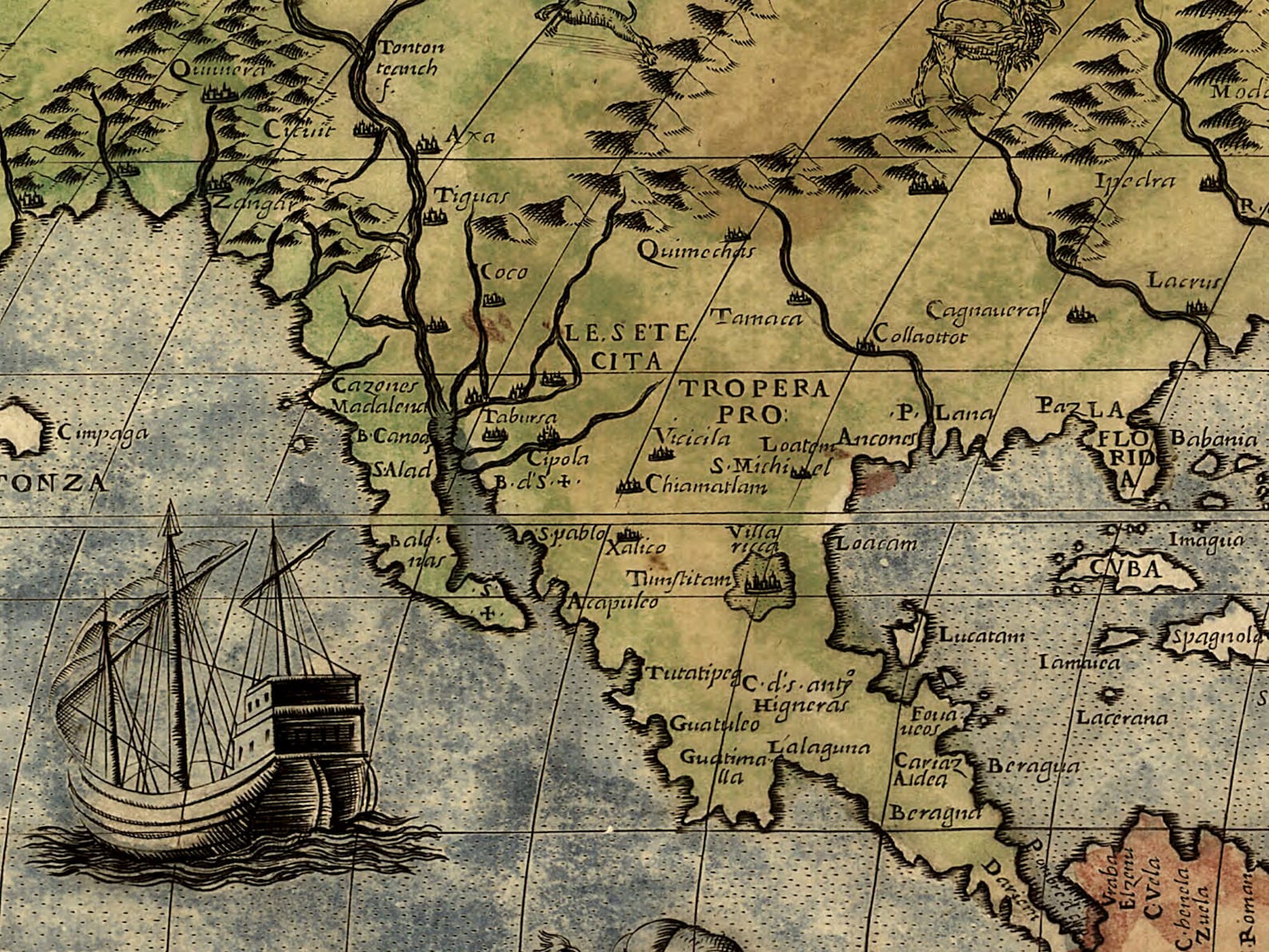 1565 Known World Map and of the Americas by Gastaldi Bertelli - Vintage ...