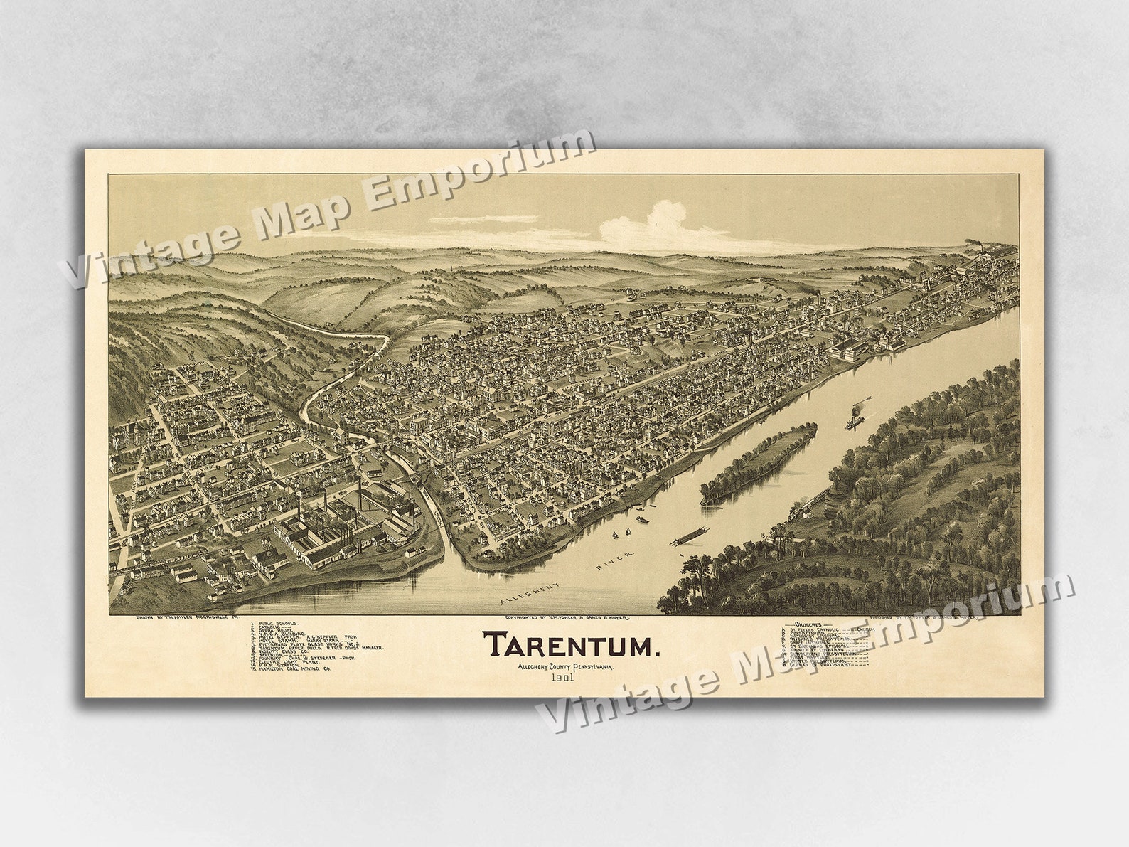 1901 Tarentum, Pennsylvania Map - Panoramic Old City Map - Historic ...