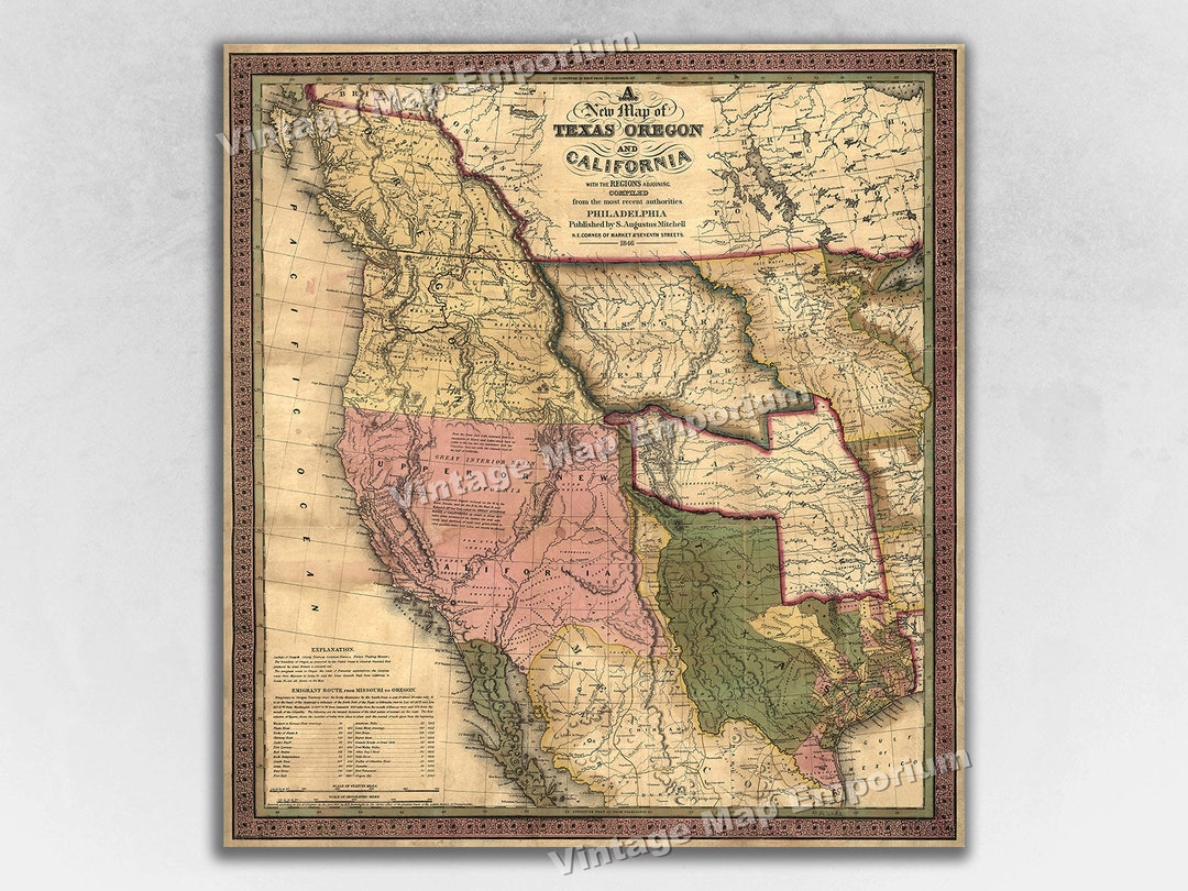 1846 Historic Map of Texas Oregon & California Western US - Map Art ...