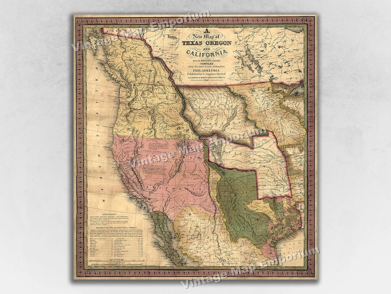 1846 Historic Map of Texas Oregon & California Western US - Map Art ...