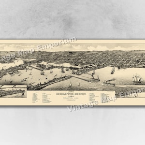 1883 Duluth, Minnesota Map - Panoramic Old City Map - Historic Birds ...