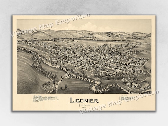 1900 Ligonier Pennsylvania Map Panoramic Old City Map - Etsy Ireland