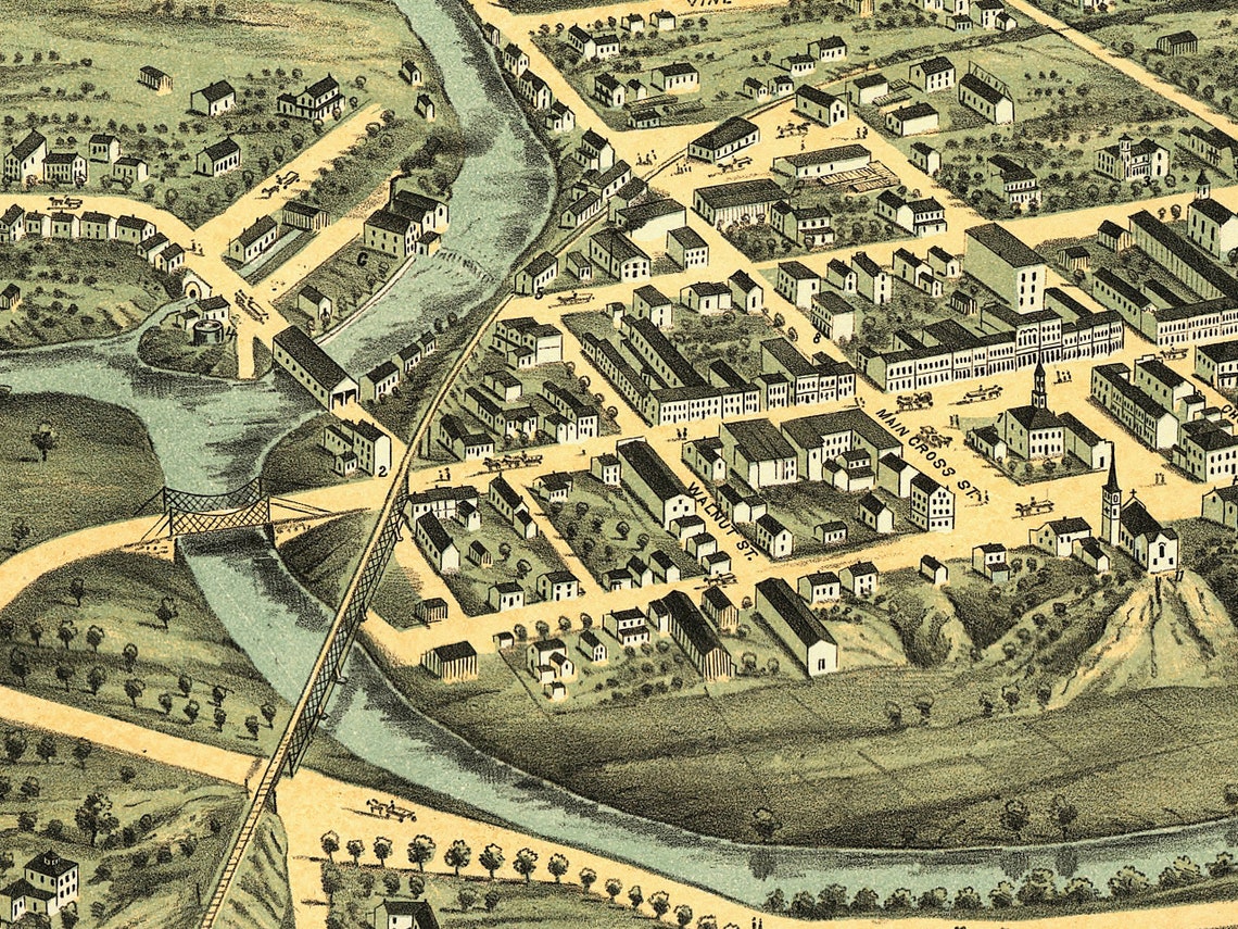 1870 Paris Kentucky Map Panoramic Old City Map Historic | Etsy