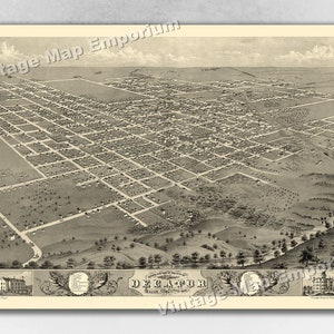1869 Decatur, Illinois Map Panoramic Old City Map Historic Birds Eye ...