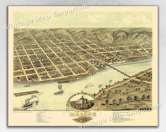 Moline Illinois 1869 Birds Eye View Reprint - Etsy
