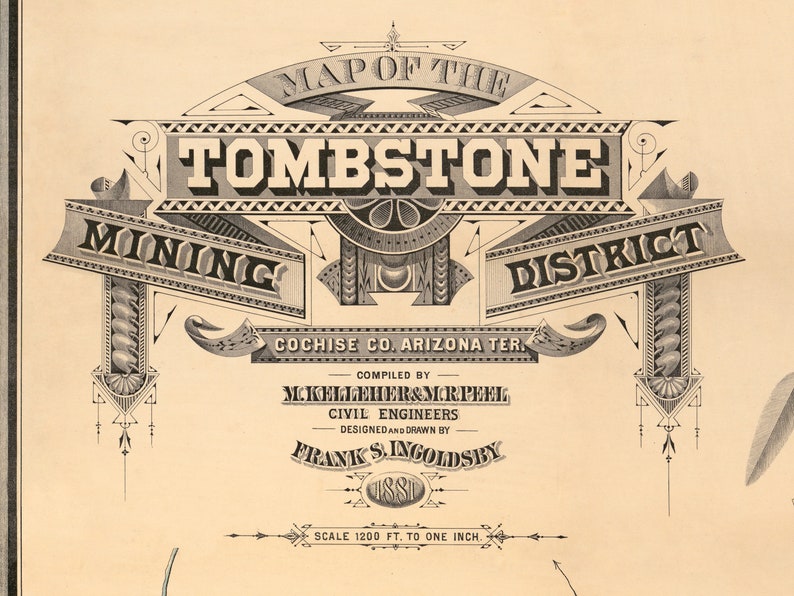 1881 Map of the Tombstone Mining District Cochise Co Arizona Territory ...