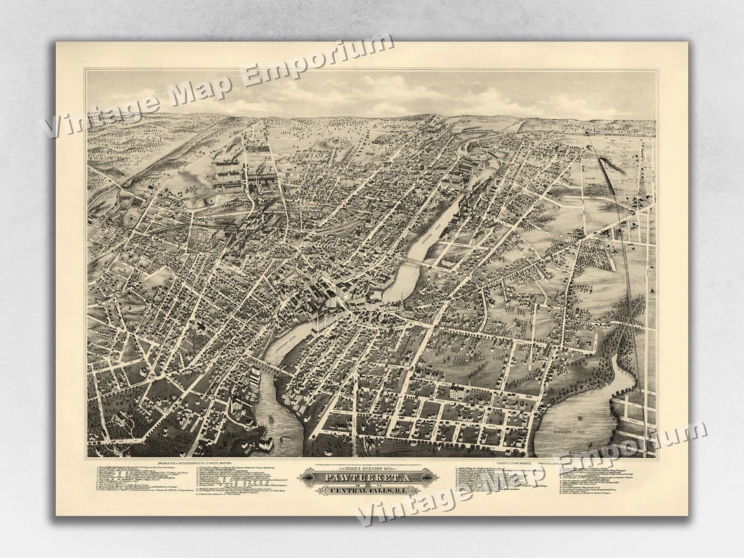 1877 Pawtucket, Rhode Island Map - Panoramic Old City Map - Historic ...