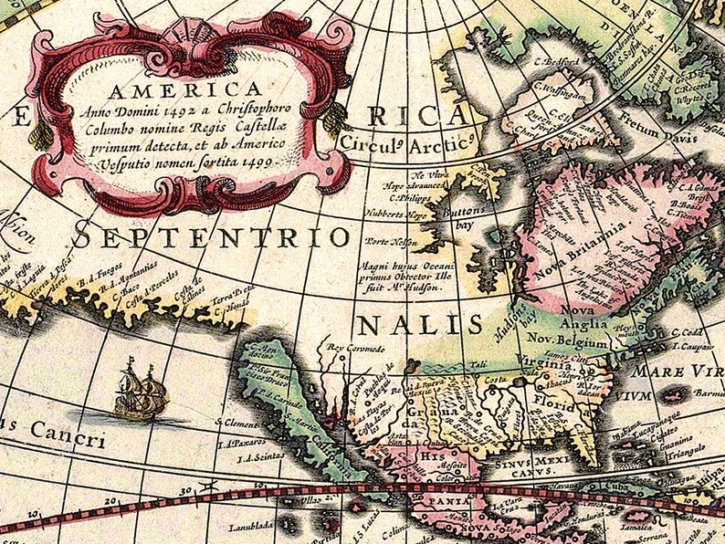 1630 Old World Illustrated Vintage Map Hendrik Hondius - Etsy