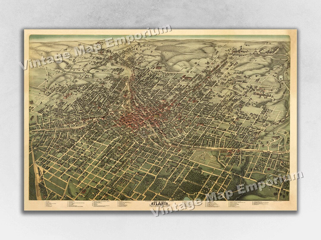 1892 Atlanta, Georgia Map - Panoramic Old City Map - Historic Birds Eye ...