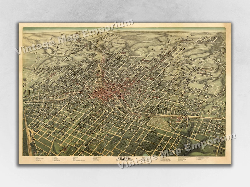 1892 Atlanta Georgia Map Panoramic Old City Map Historic - Etsy