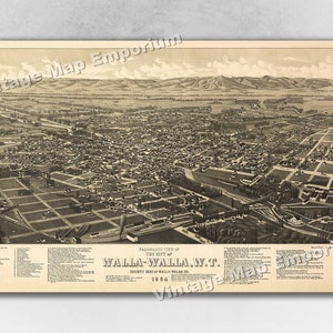 1884 Walla Walla, Washington Map - Panoramic Old City Map - Historic Birds Eye View Vintage Map ...